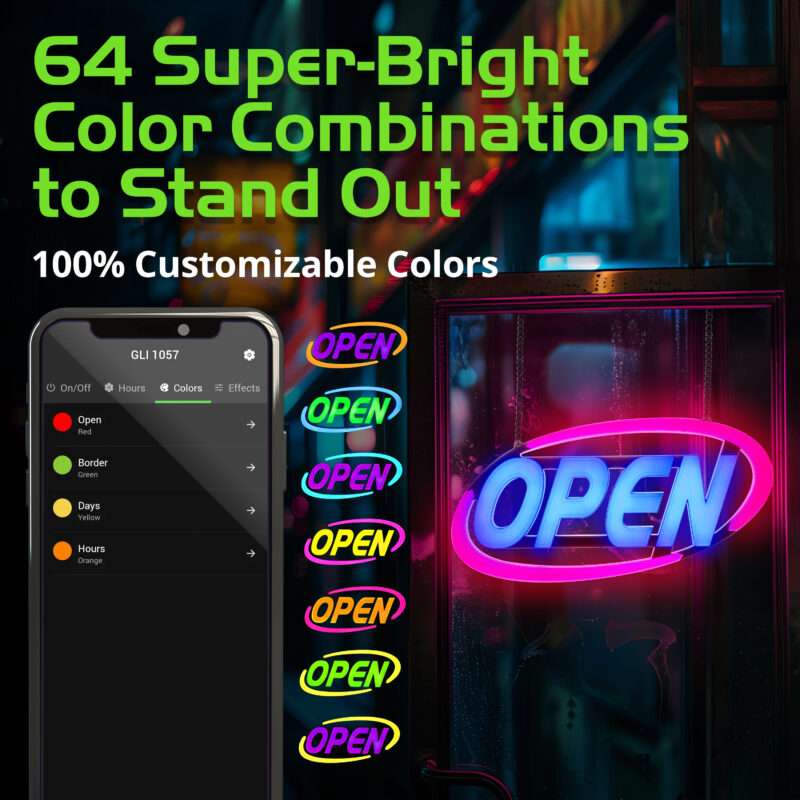 Bluetooth App Enabled led open Sign | Green Light Innovations #1 USA
