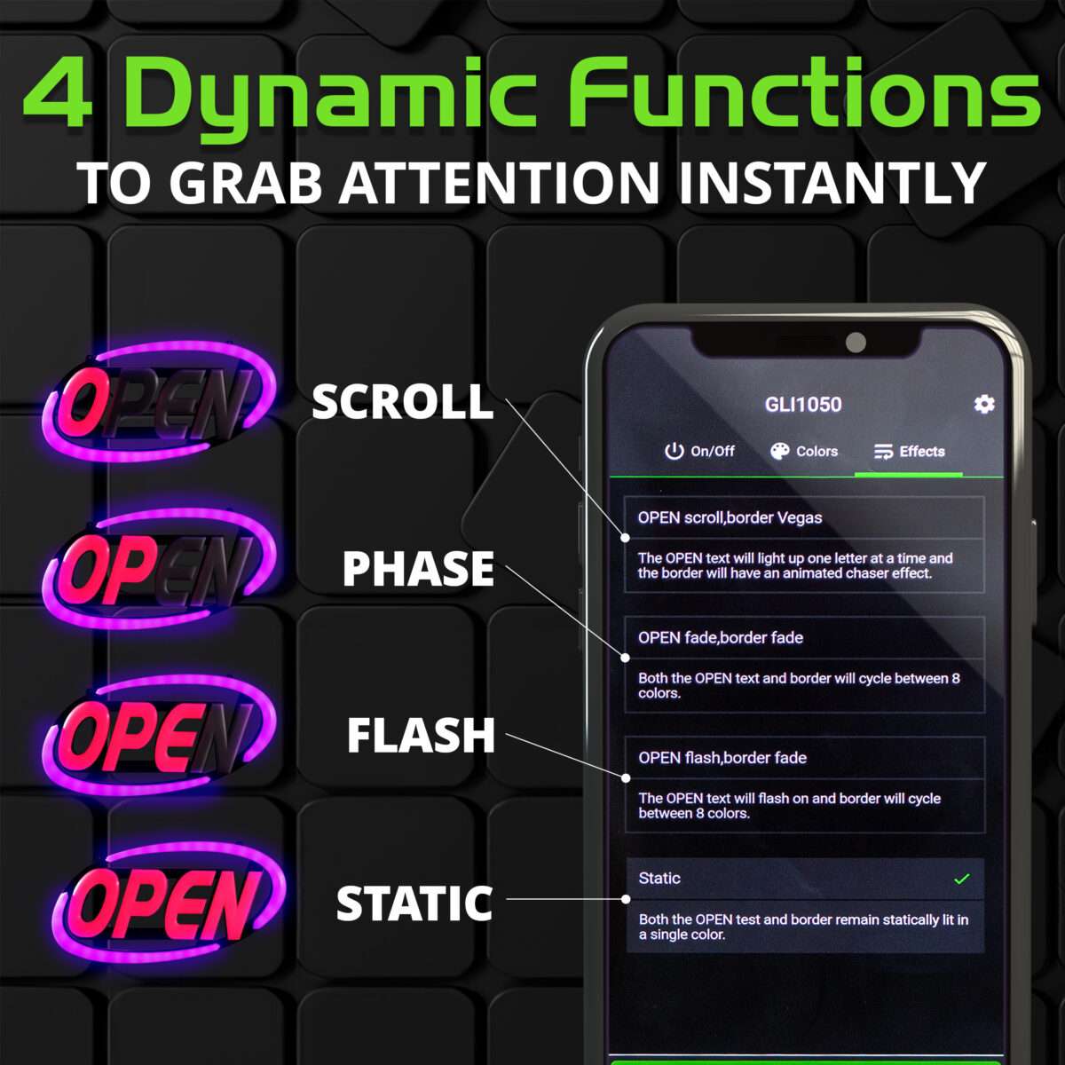 Bluetooth App Enabled led open Sign | Green Light Innovations #1 USA