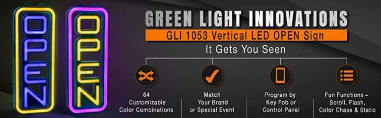 7"x 18" Vertical OPEN Sign for Business | Green Light Innovations #1 USA