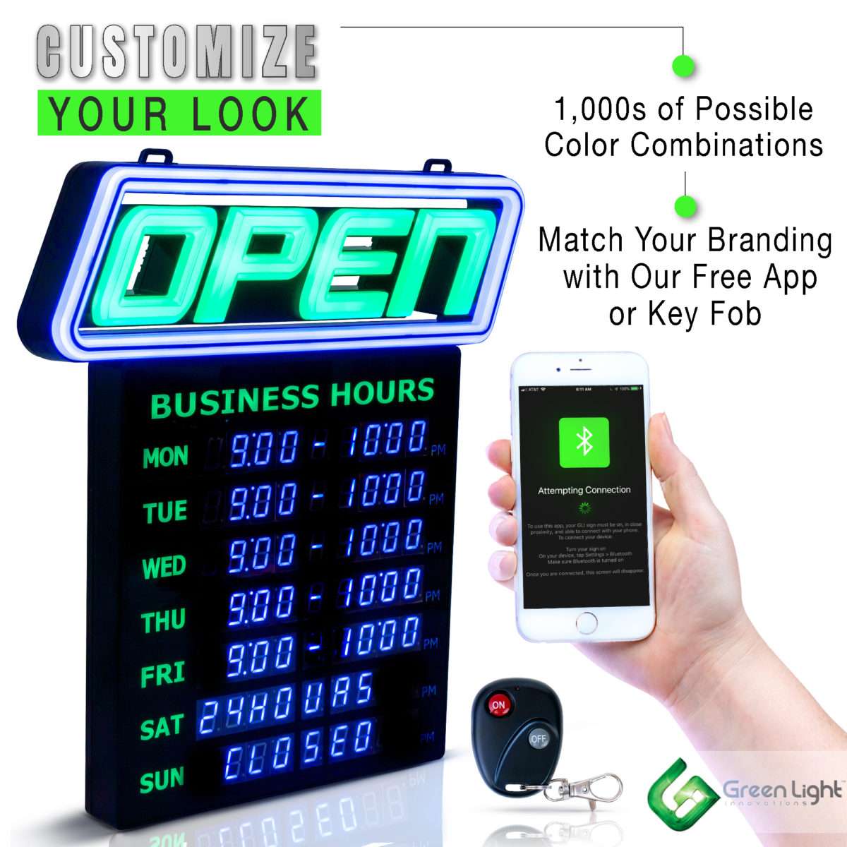 Bluetooth Enabled Business Hours LED OPEN Sign - 15"x 16.5 | Green ...