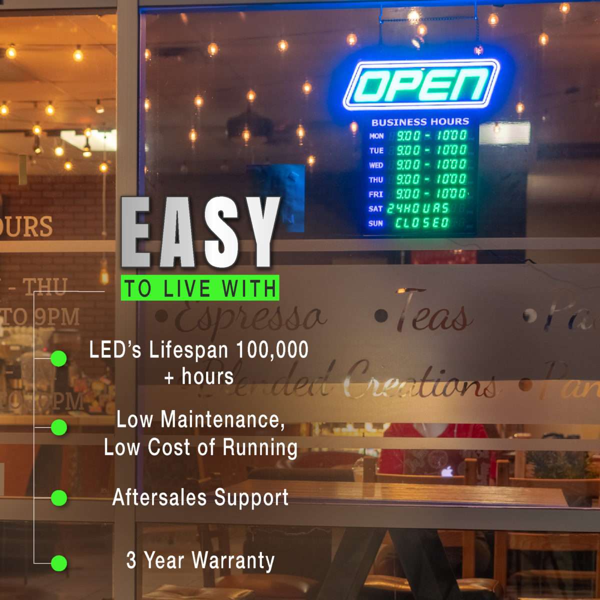 Bluetooth Enabled Business Hours LED OPEN Sign - 15"x 16.5 | Green ...