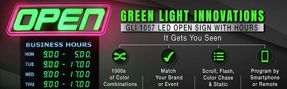 Bluetooth Enabled Business Hours LED OPEN Sign - 15"x 16.5 | Green ...