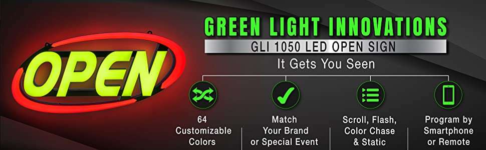 Bluetooth App Enabled led open Sign | Green Light Innovations #1 USA